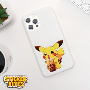 Cute Pikachu Drinking Boba, Pokemon Sticker - Laptop, Planners ...