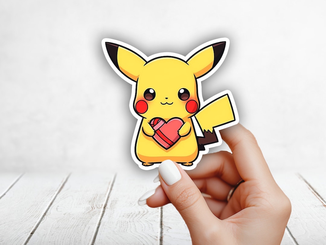 Cute Pikachu Holding Heart Valentine's Day Sticker Pokemon Laptop ...