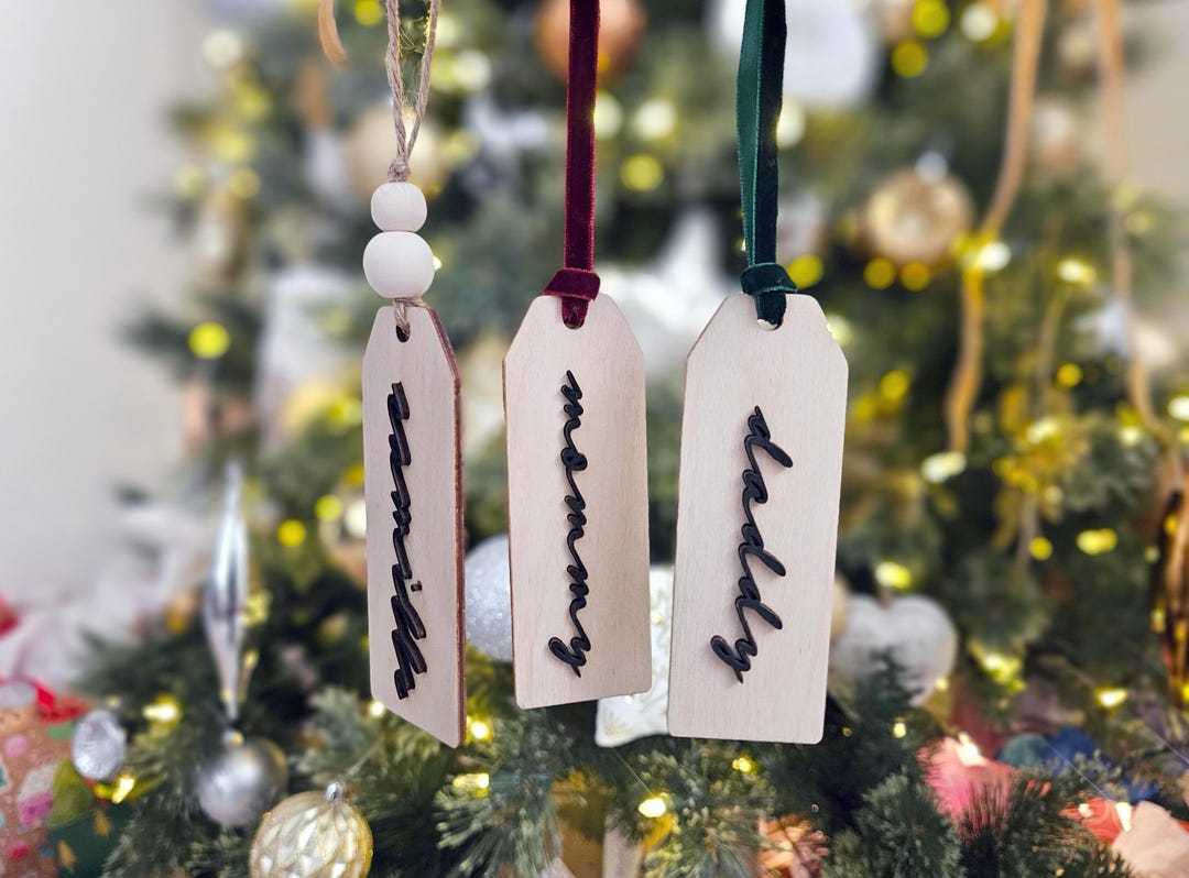Personalized Stocking Name Tags - Modern Wooden Christmas Decor, Custom ...