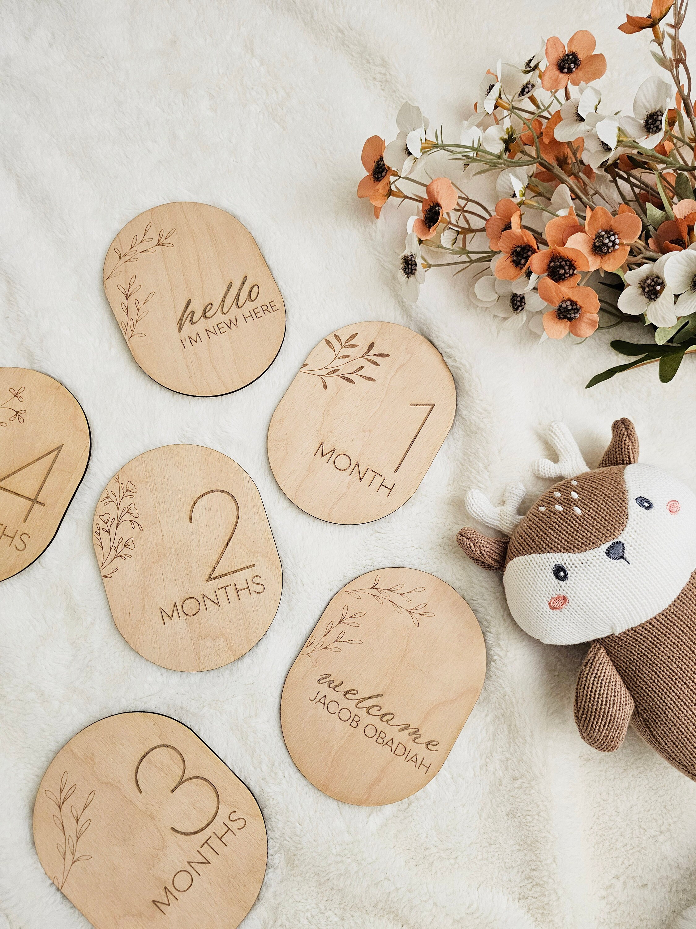 Baby Monthly Milestone Marker Cards - Wooden, Round, Modern Design W ...