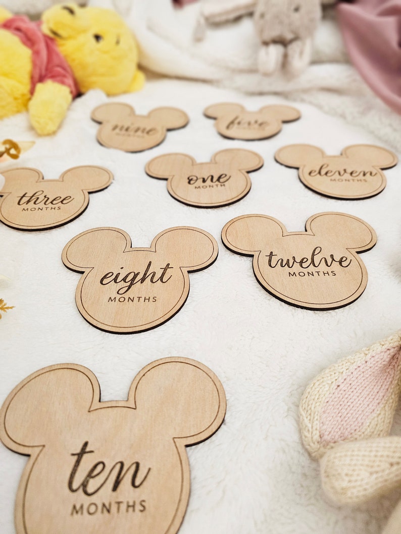 Mickey Mouse Monthly Milestone Marker Cards for Baby - Wooden, Baby ...