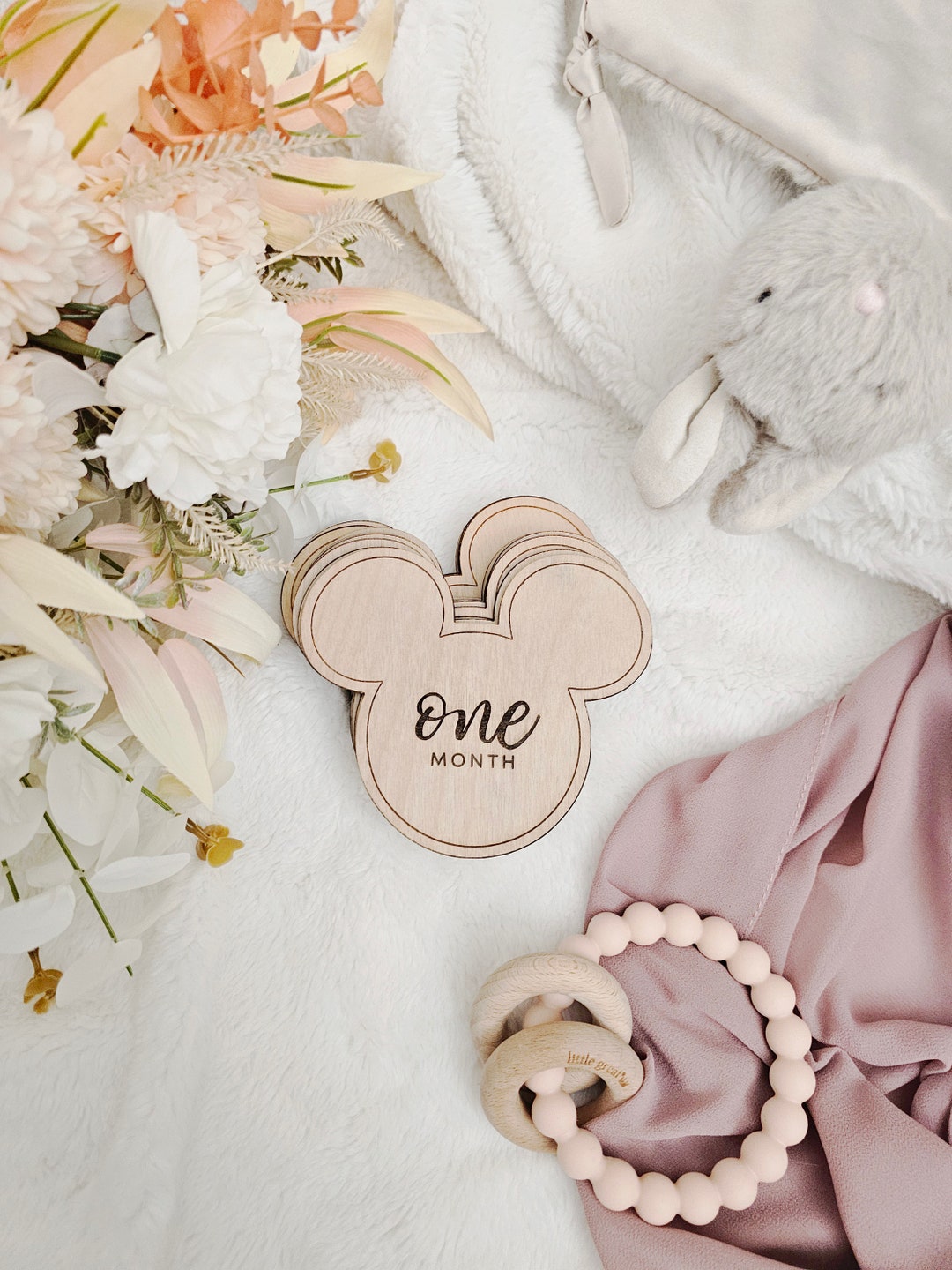 Mickey Mouse Monthly Milestone Marker Cards for Baby - Wooden, Baby ...