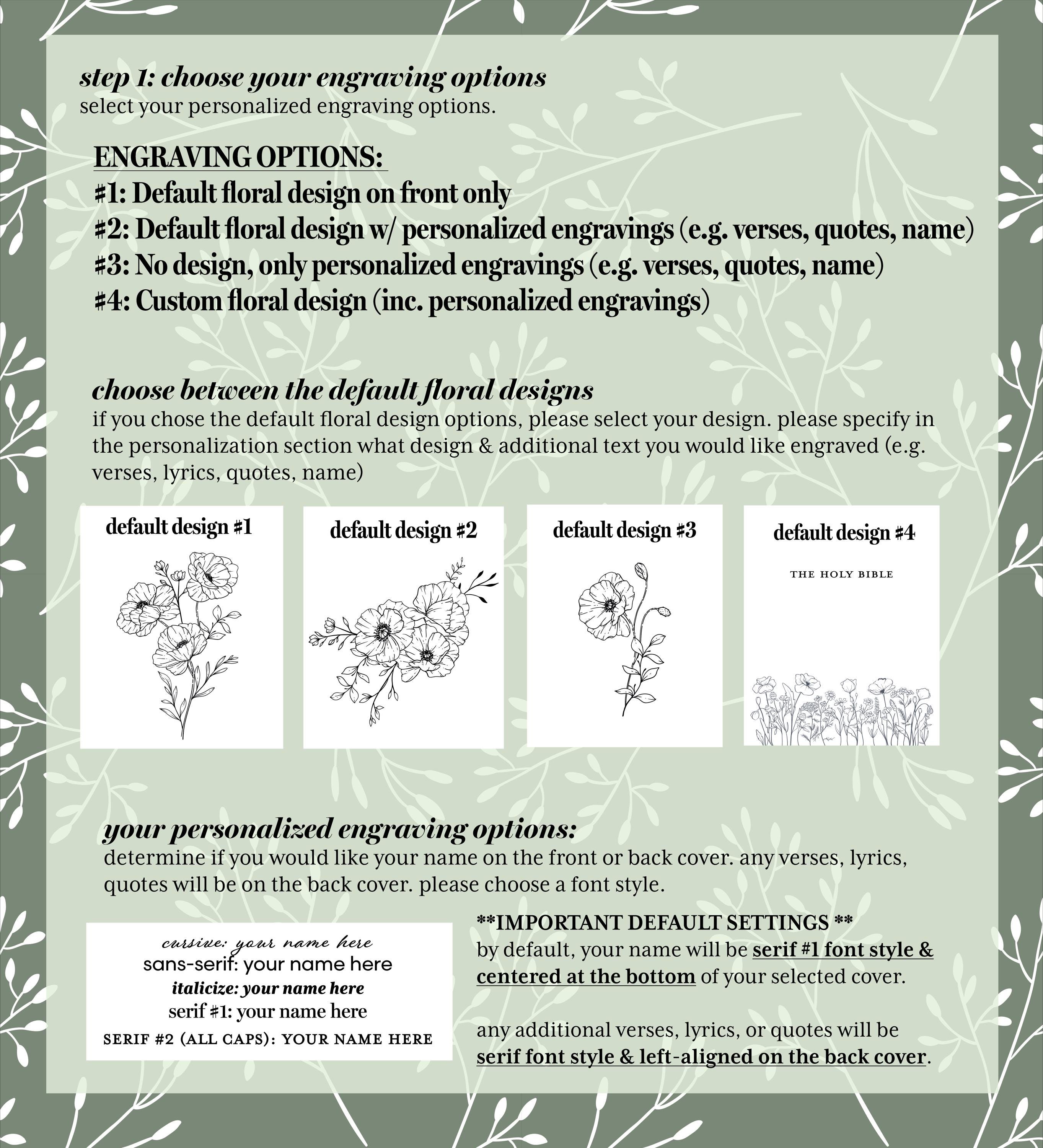 Personalized Floral Bible Engraving - ESV, CSB Options, Custom Name ...