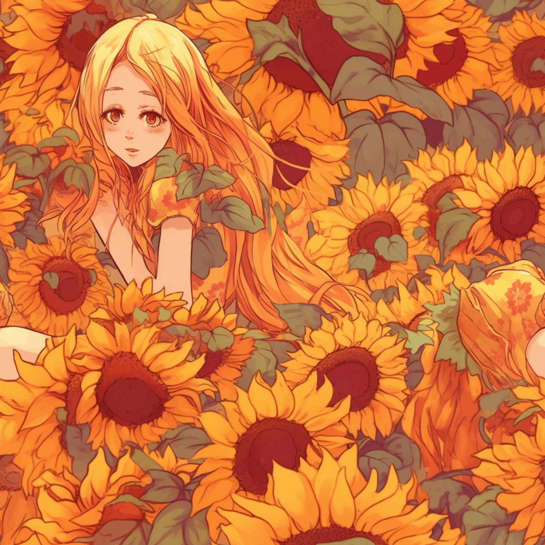 Anime Style Sunflower With Anime Girl Seamless Pattern - Etsy