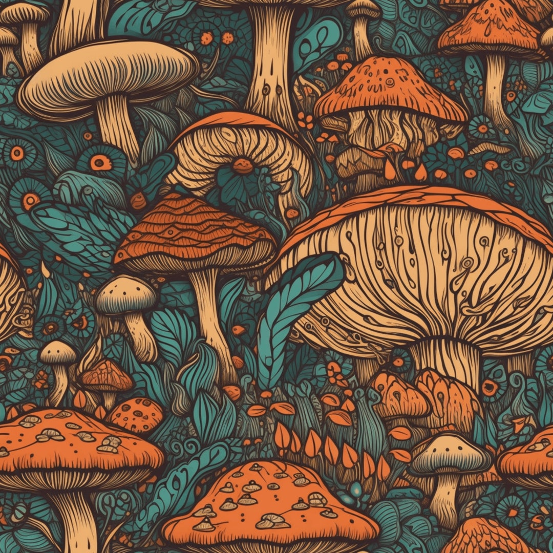 Mystic Mushroom Abstract Dark Seamless Pattern - Etsy