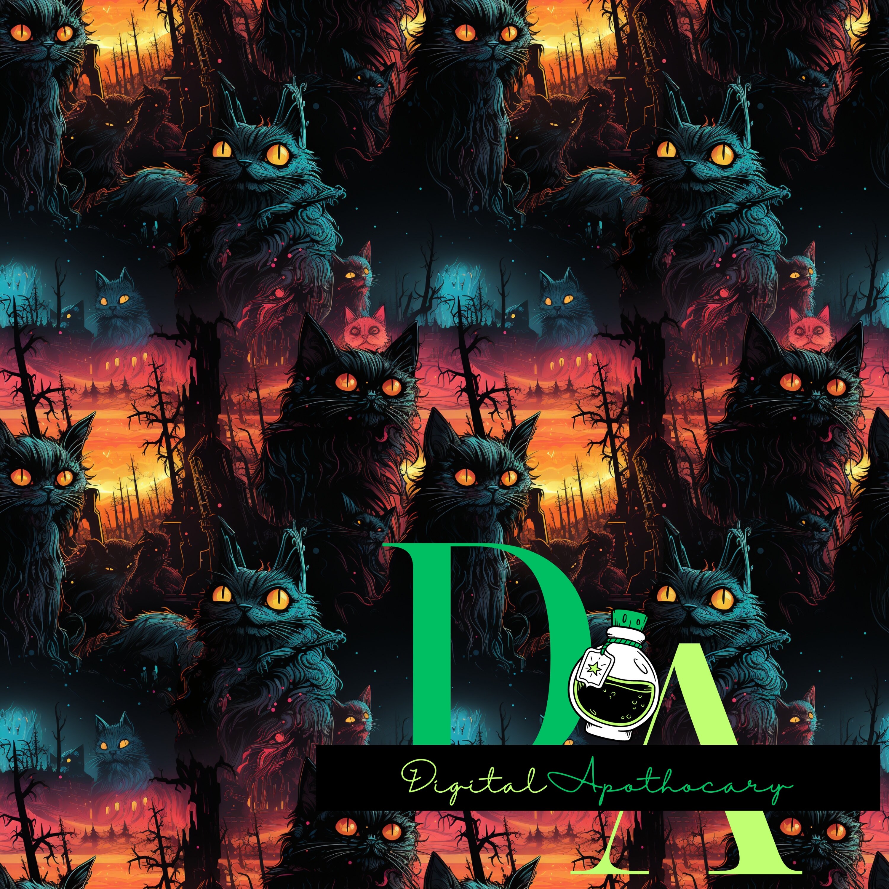 Neon Cats Zombie Cats Horror Neon Glowing Halloween - Etsy