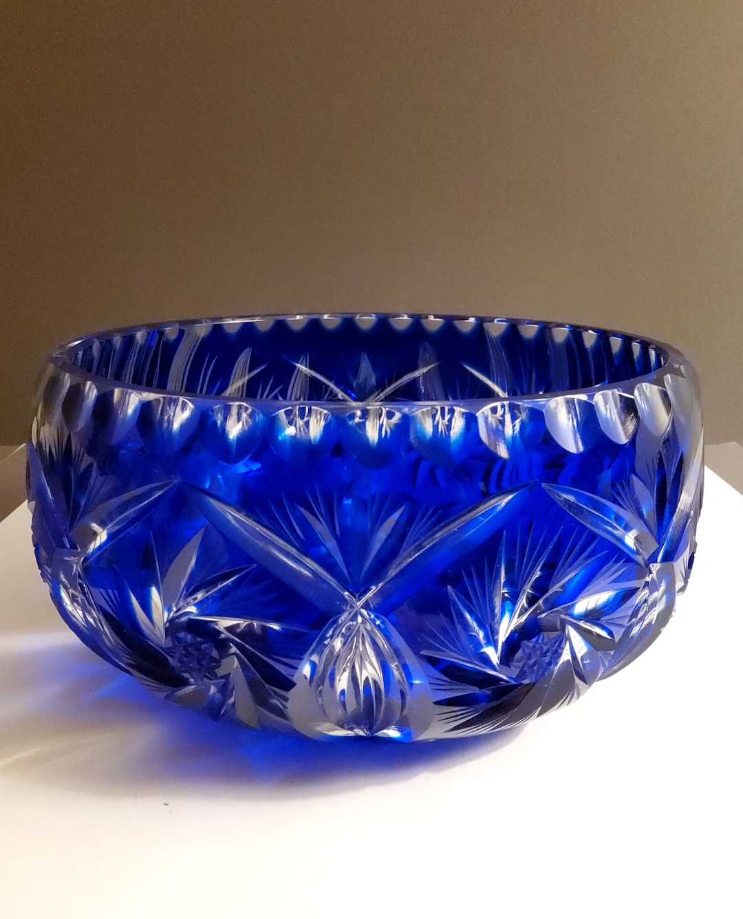 Czech Bohemian Cobalt Blue Cut to Clear Lead Crystal Glass Bowl - Etsy