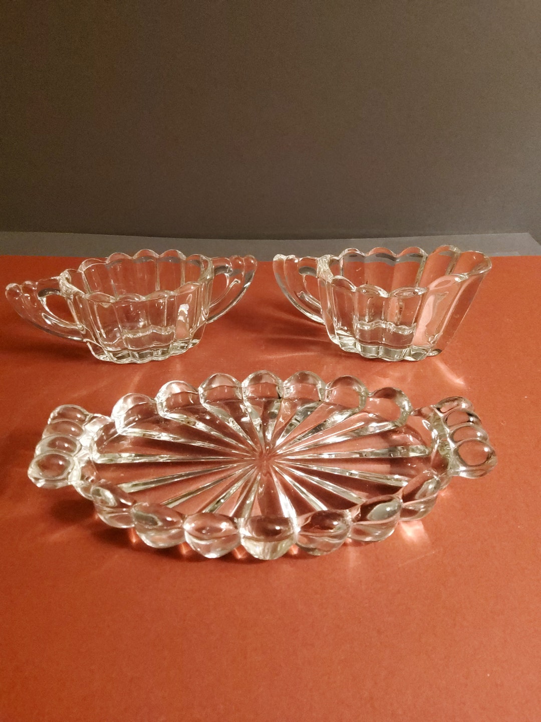 Heisey Glass Crystolite Sugar And Creamer On Serving Tray Etsy