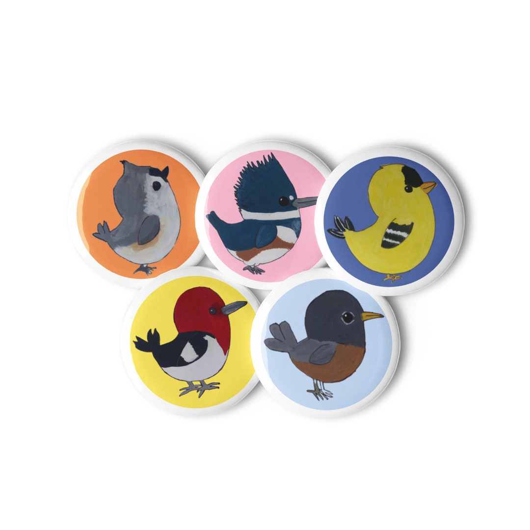 Hand Painted Bird Pins: Tufted Titmouse, Woodpecker, Goldfinch (set of ...