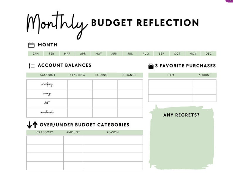 Sage Green Monthly Budget Reflection L Mindful Spending L Personal ...