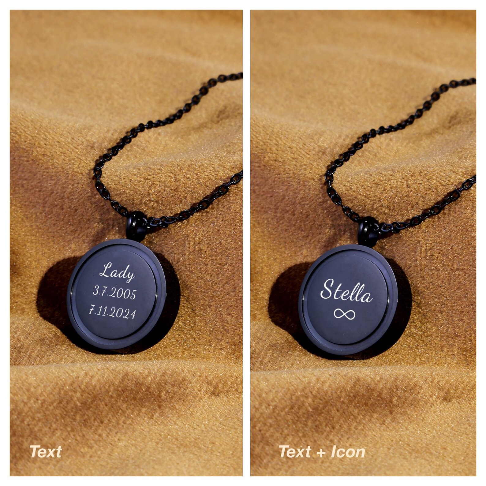 Custom Urn Memorial Necklace Ash Holder Necklace Black Engraved ...