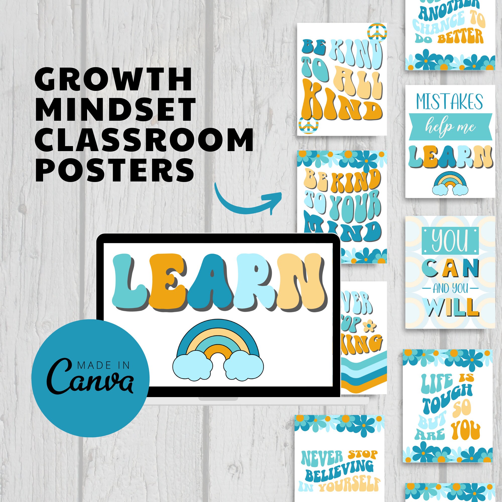 Growth Mindset Editable Classroom Printable Posters Boho - Etsy