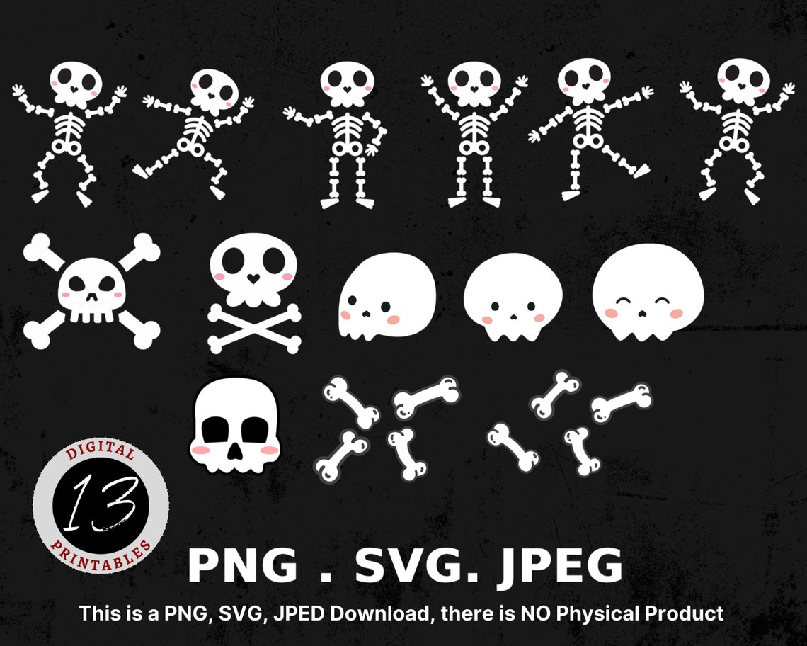 Cute Skeleton Bundle Svg Skeleton for Kids Halloween - Etsy
