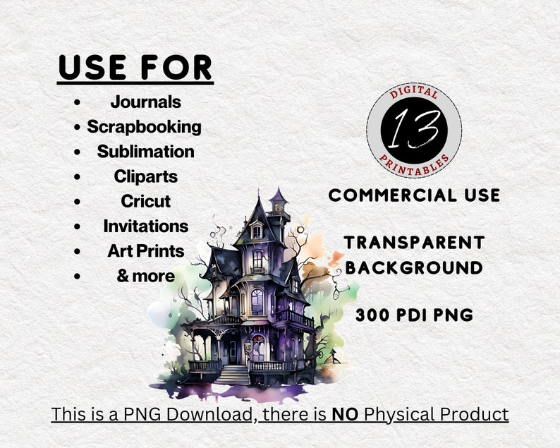 Haunted House Bundle Clipart, Watercolor Haunted House PNG, Watercolor ...