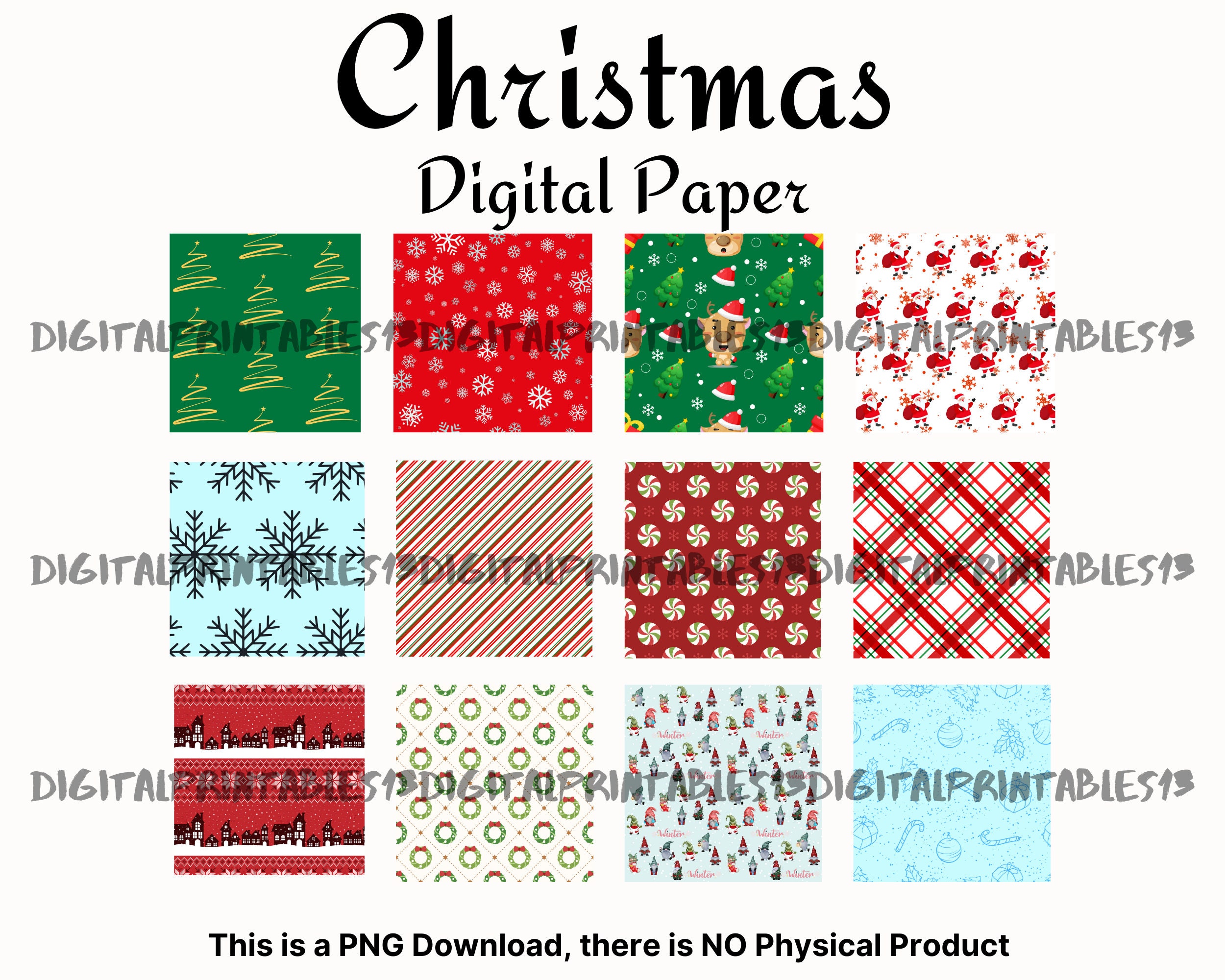 Merry Christmas Digital Paper Bundle, Digital Paper, Christmas Designs ...