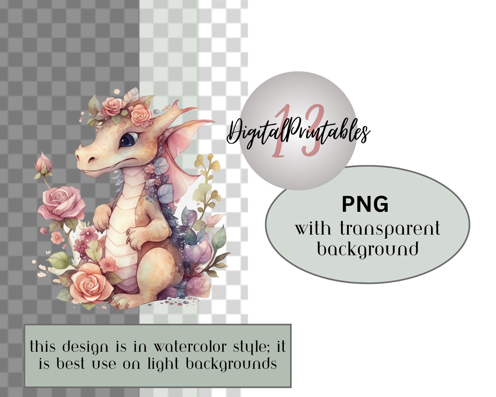 Cute Watercolor Dragons With Flowers Clipart, Floral Dragons Clipart ...