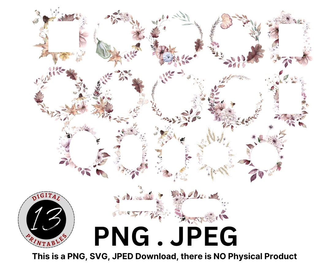 Watercolor Fall Flowers Wreath Clipart, Flower PNG, Autumn Flower ...