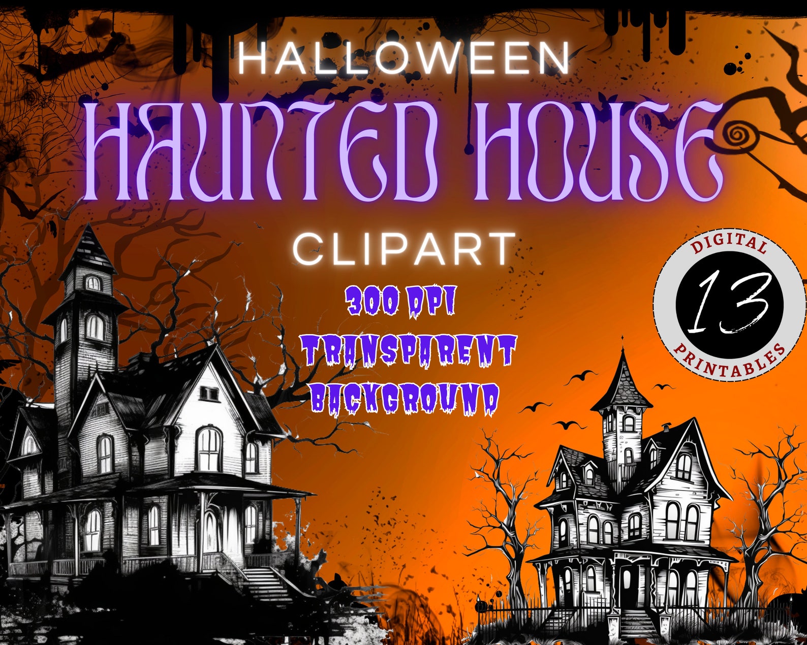Haunted House Bundle Clipart, Halloween Clipart, Halloween PNG ...