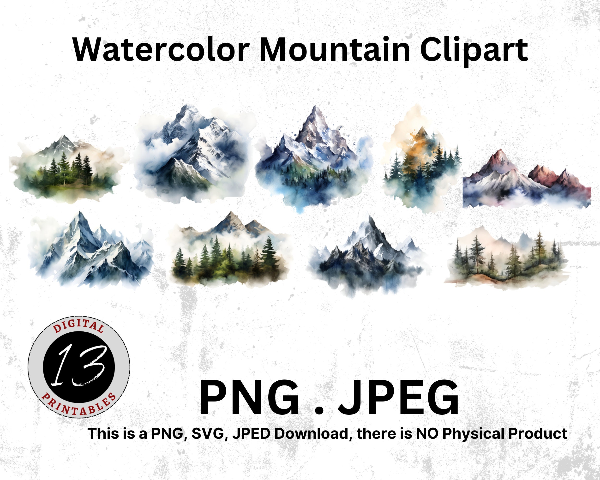 Watercolor Mountains Clipart, Digital Mountains, Watercolor Mountains ...