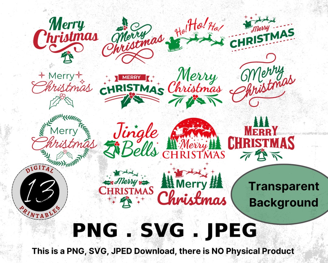 Christmas Text Svg Bundle, Merry Christmas Svg, Silhouette Svg ...