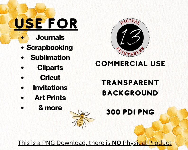 Watercolor Honey Bee Clipart Honey Comb Clipart Digital PNG - Etsy