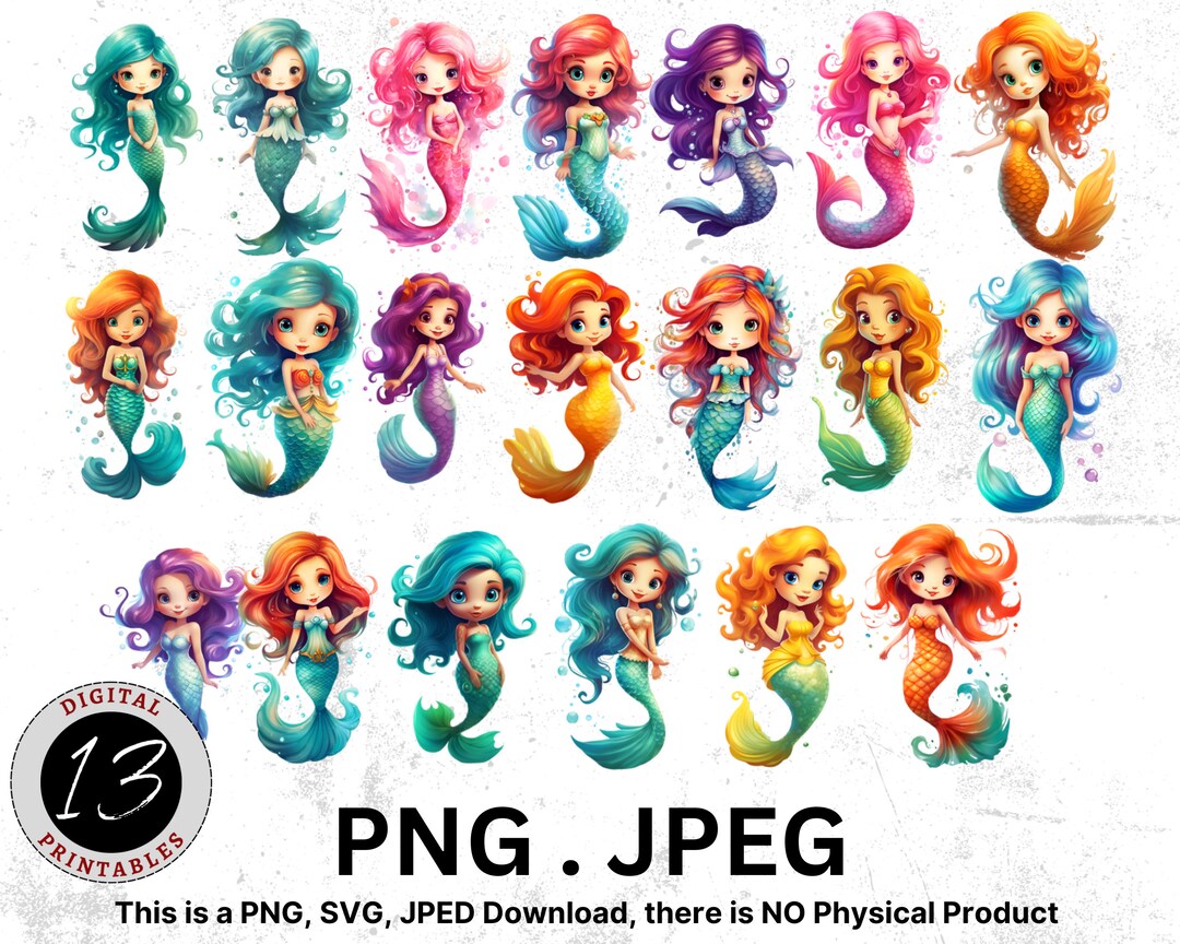 Watercolor Mermaid Clipart, Mermaid Bundle Clipart, Mermaid SVG ...