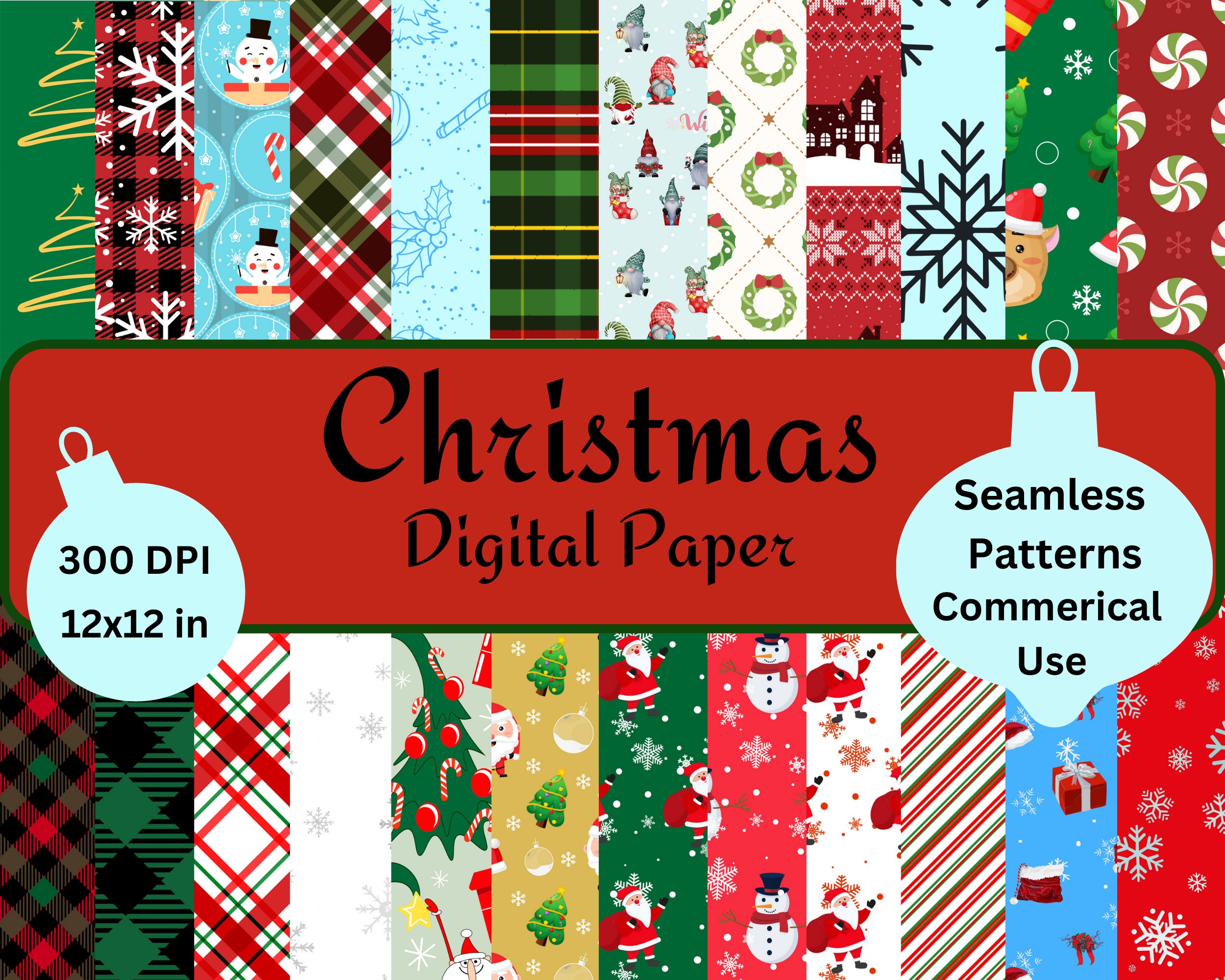 Merry Christmas Digital Paper Bundle, Digital Paper, Christmas Designs ...