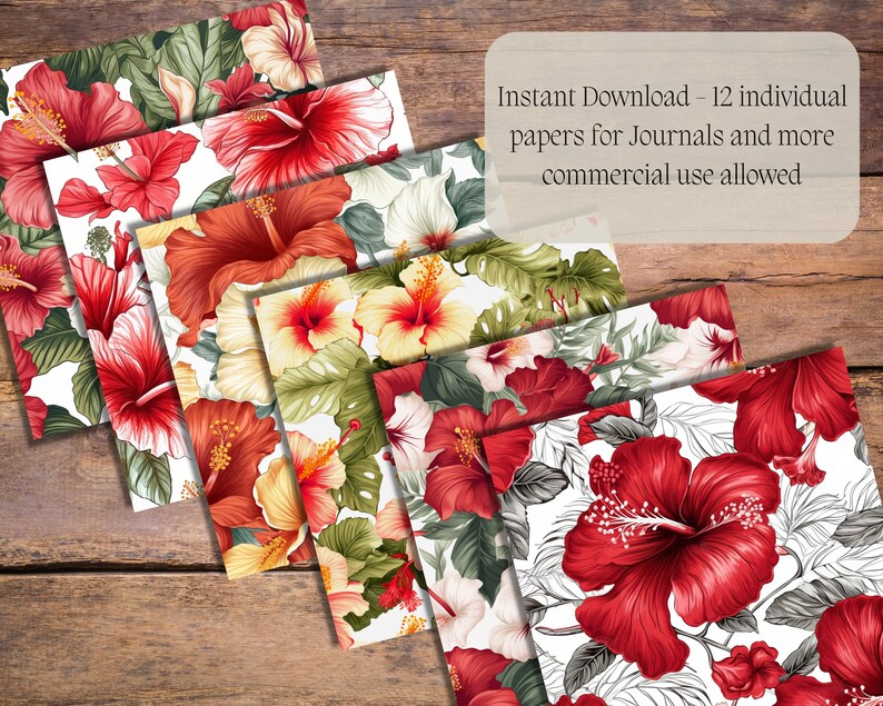 Hibiscus Digital Paper, Digital Download, Hibiscus Flower, Printable ...