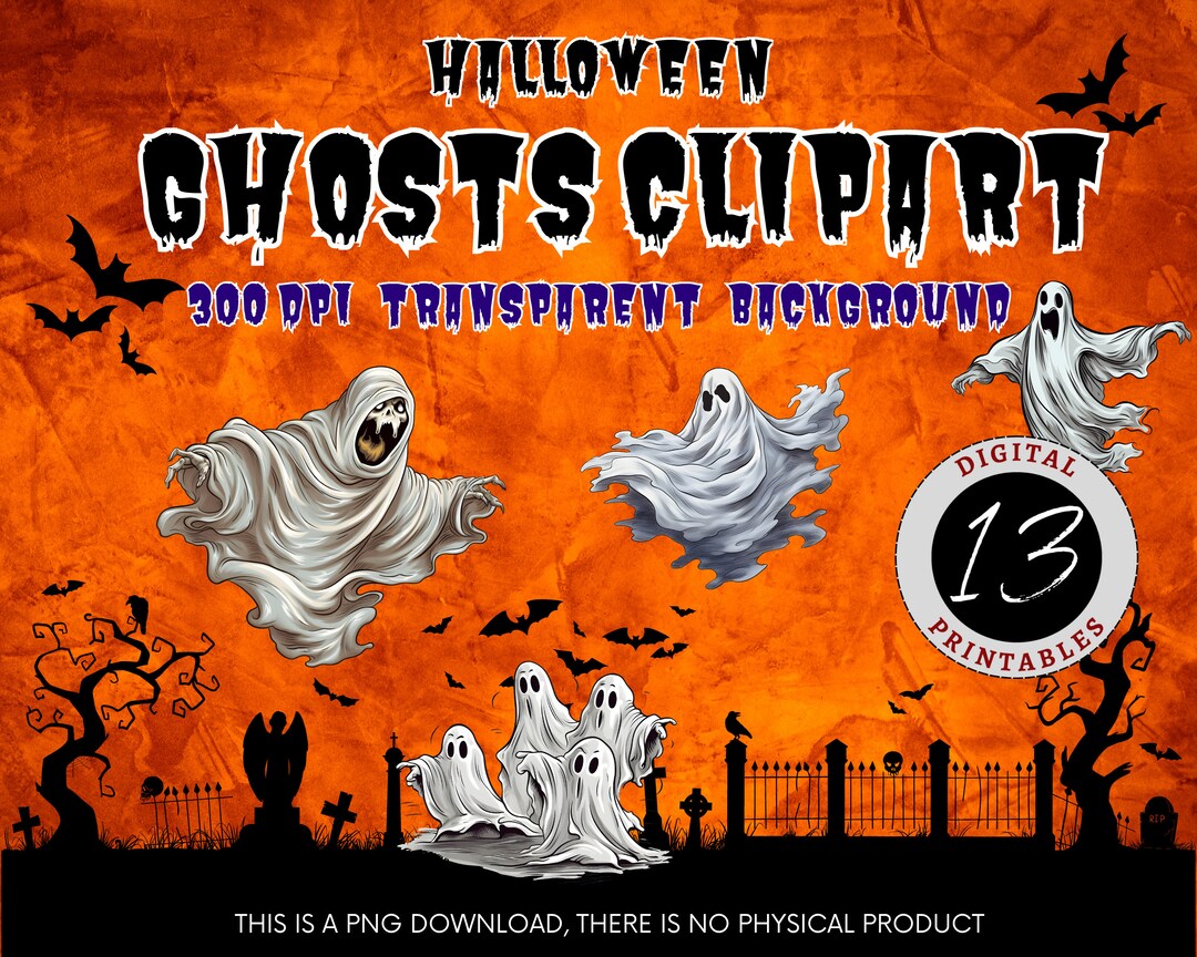 Ghost Bundle Clipart, Halloween Ghost Clipart, Ghost PNG, Halloween ...