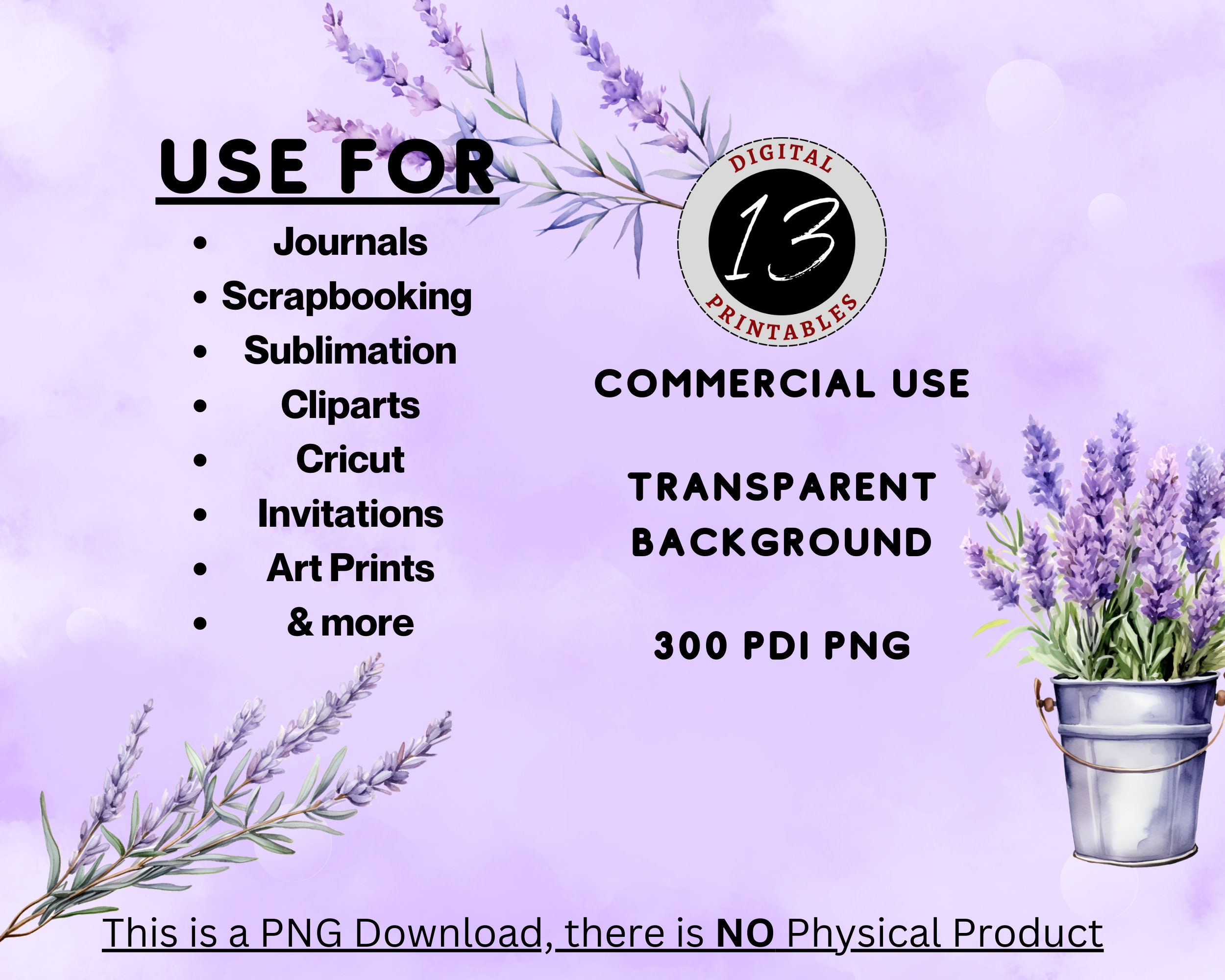 Watercolor Lavender Clipart, Sublimation Design, Lavender Flower PNG ...