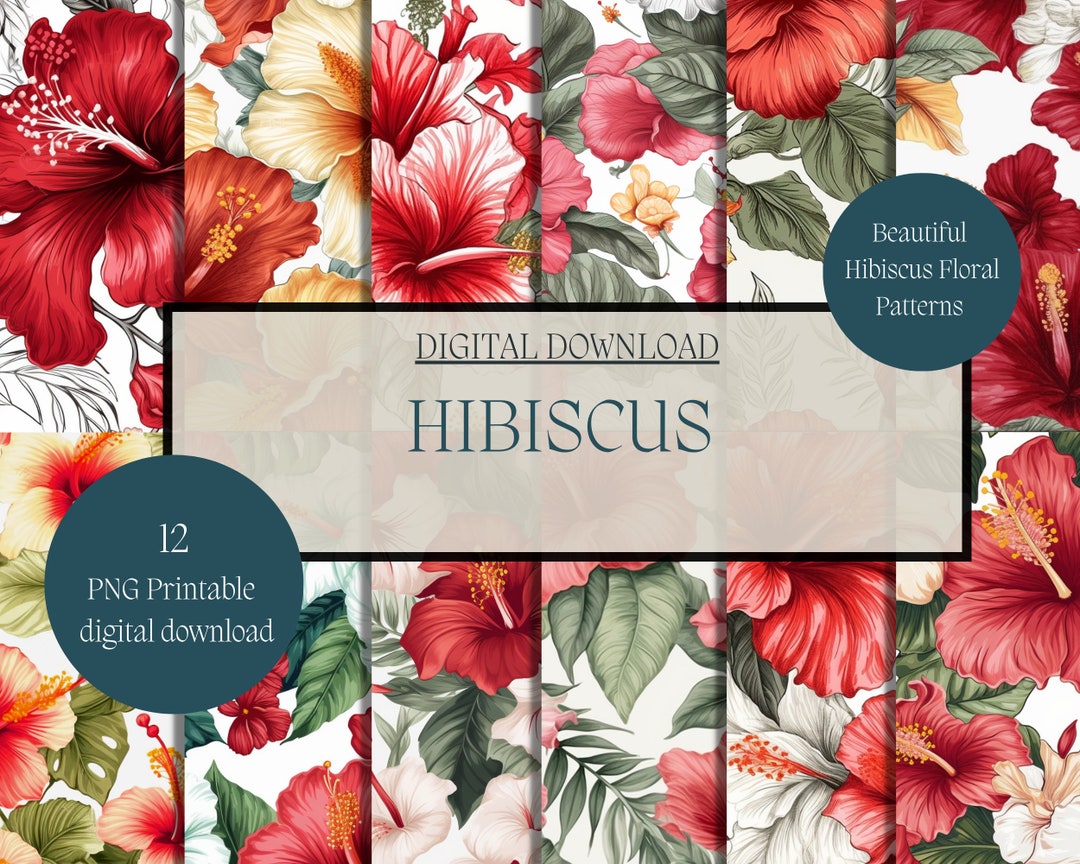 Hibiscus Digital Paper, Digital Download, Hibiscus Flower, Printable ...