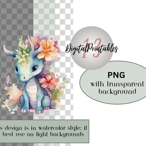 Cute Watercolor Dragons With Flowers Clipart, Floral Dragons Clipart ...