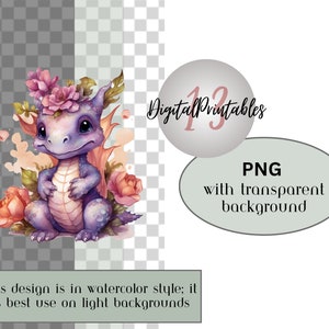 Cute Watercolor Dragons With Flowers Clipart, Floral Dragons Clipart ...