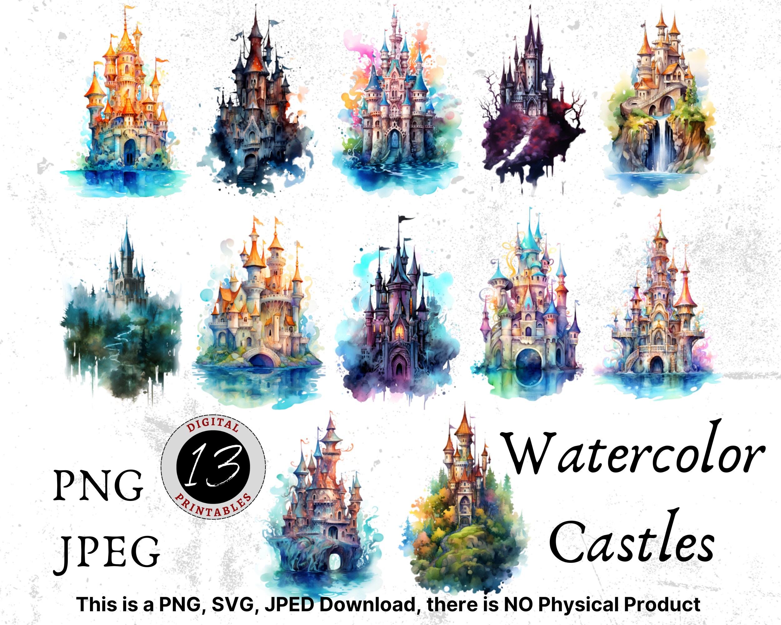 Watercolor Castle Clipart, Castle PNG, Digital Castle, Digital Download ...
