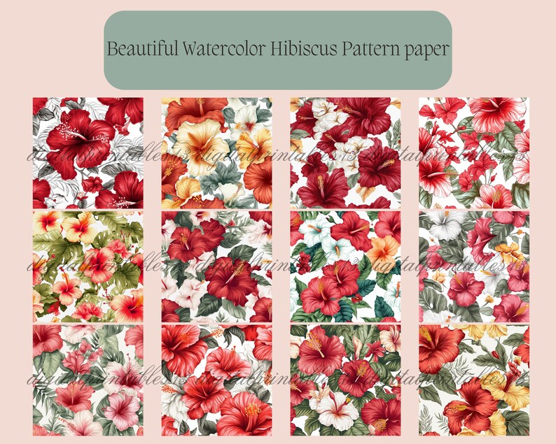 Hibiscus Digital Paper, Digital Download, Hibiscus Flower, Printable ...