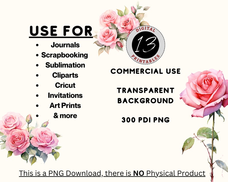 Watercolor Roses Clipart, Pink Roses, Watercolor Flowers, Flower ...