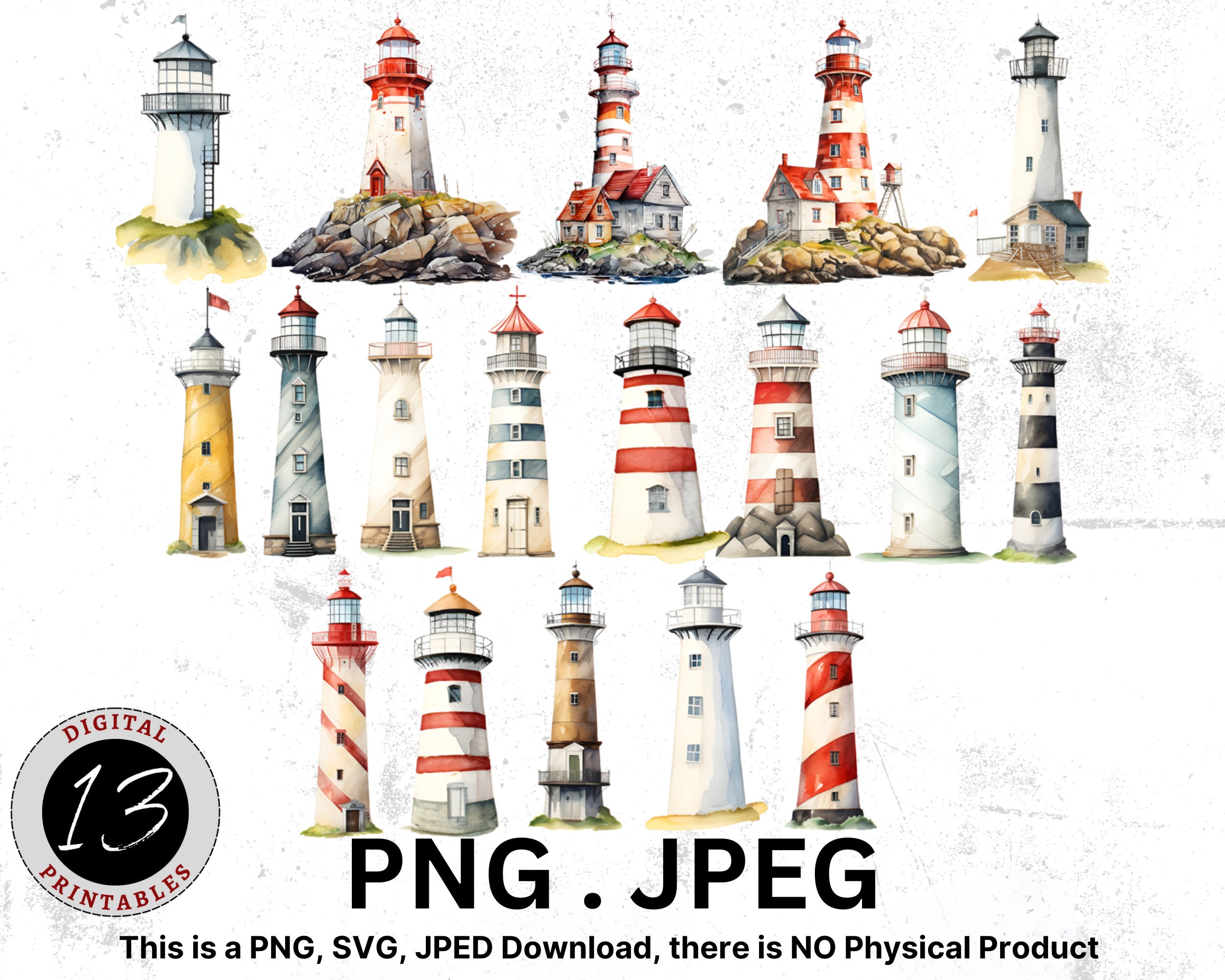 Watercolor Lighthouse Clipart, Digital Lighthouse, Sublimation Design ...