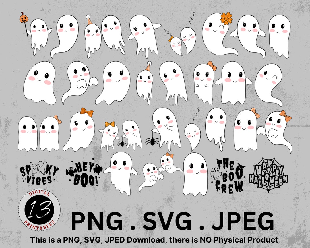 Ghost Clipart, Cute Ghost Bundle PNG, Ghost SVG, Halloween PNG ...