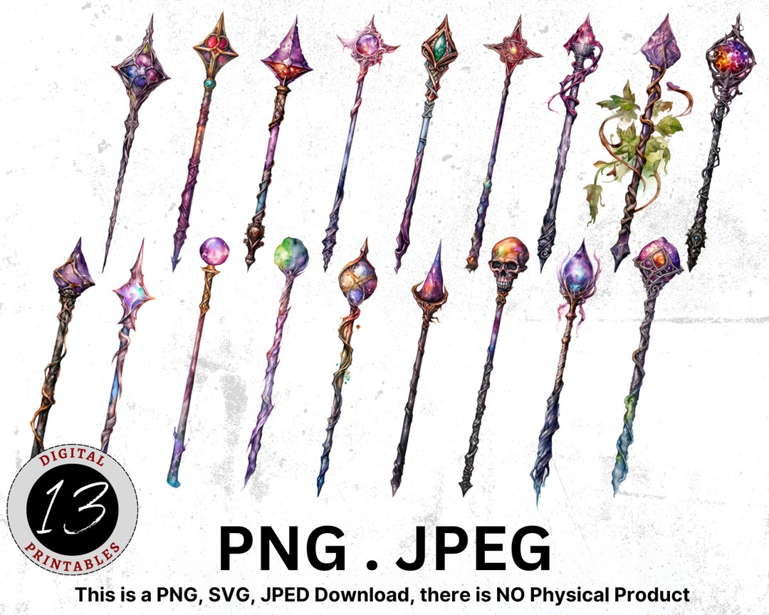 Watercolor Wand Clipart, Wizard Wand, Witches Wand, Digital Wand ...