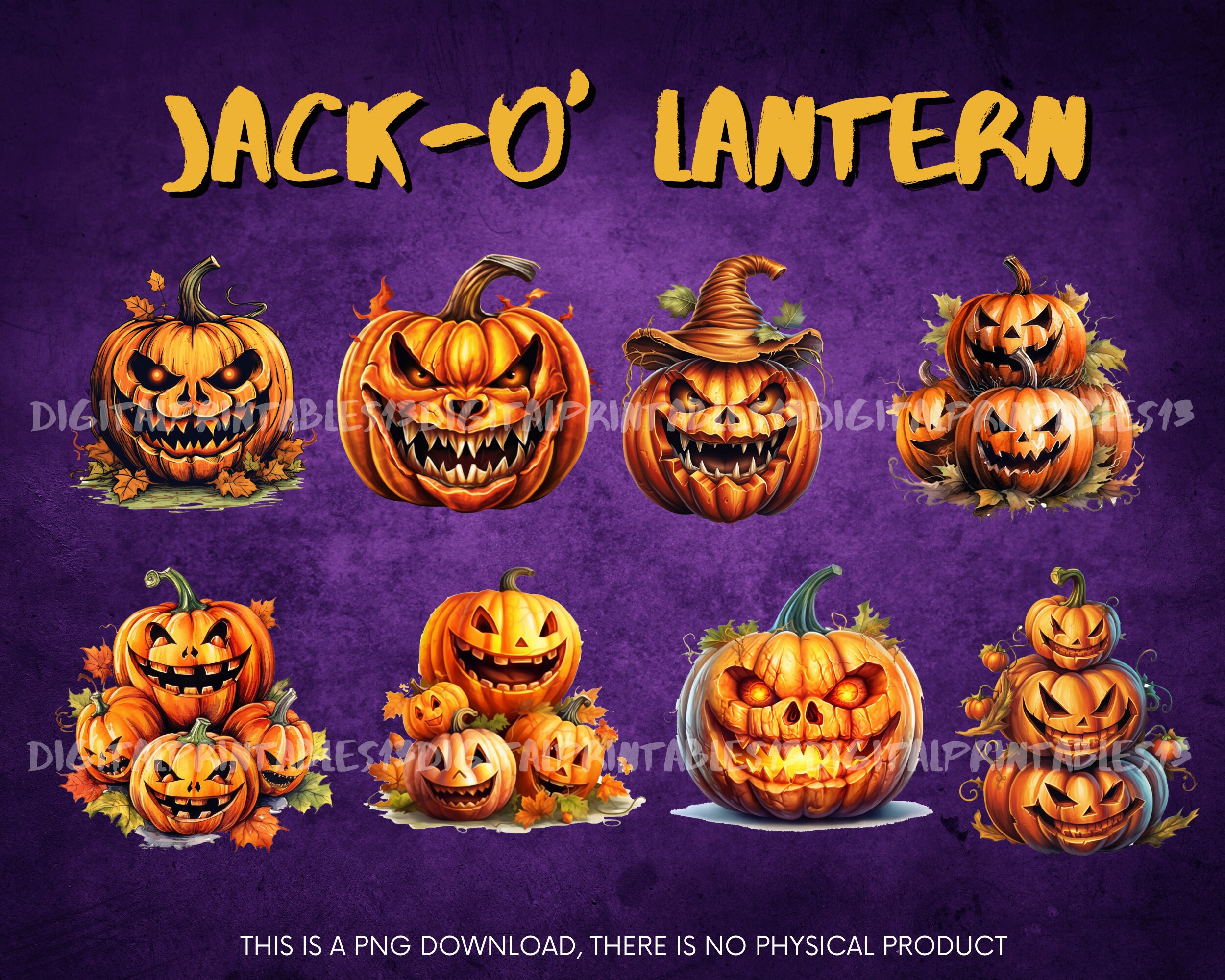 Jack-o' Lantern Bundle Clipart, Halloween Pumpkin Clipart, Halloween ...