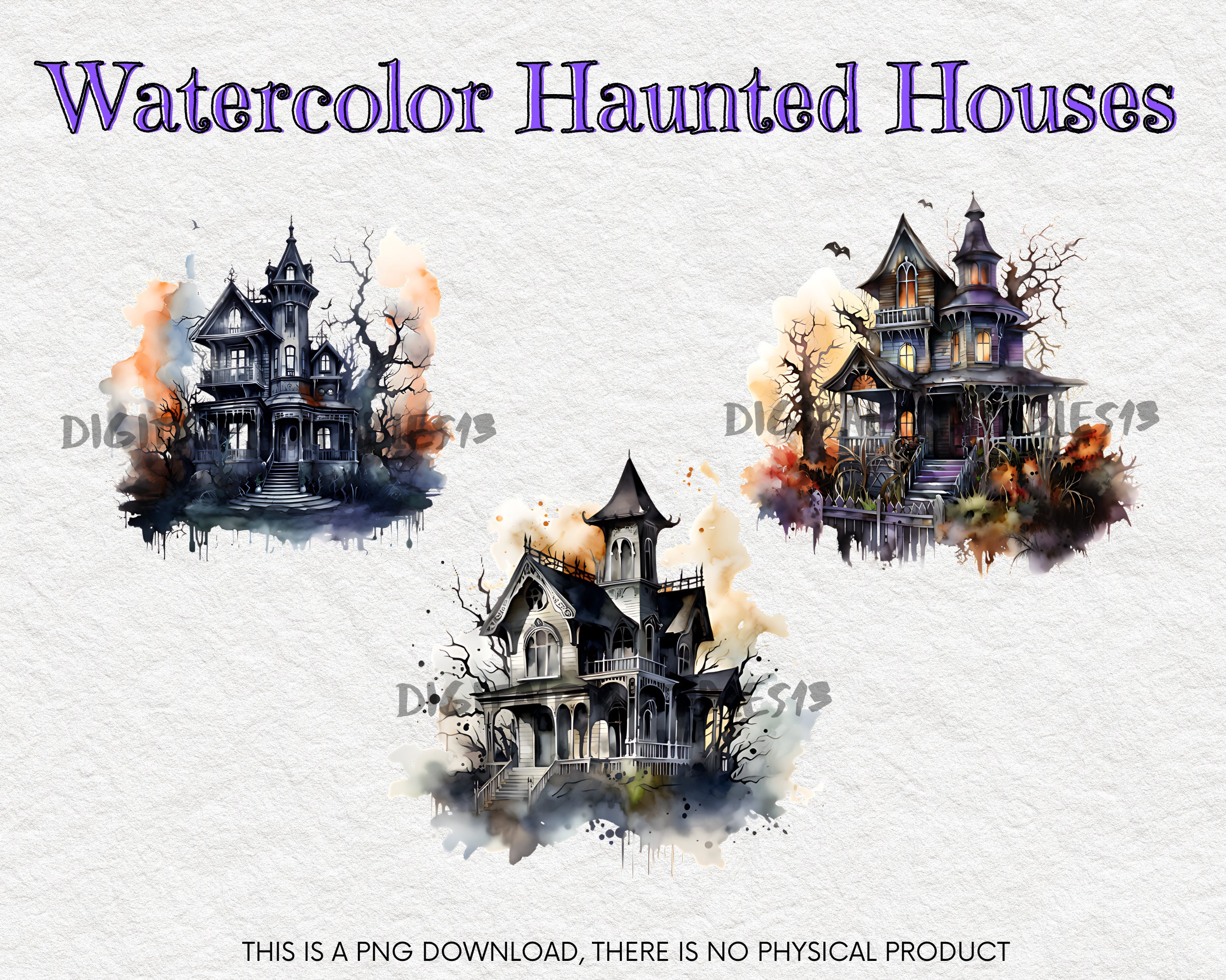 Haunted House Bundle Clipart Watercolor Haunted House PNG - Etsy