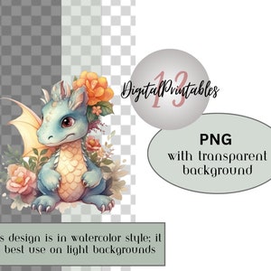 Cute Watercolor Dragons With Flowers Clipart, Floral Dragons Clipart ...