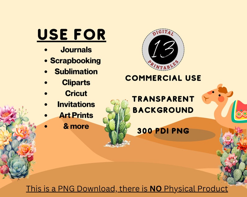 Watercolor Cactus Clipart, Digital Cactus, Instant Download, Digital ...