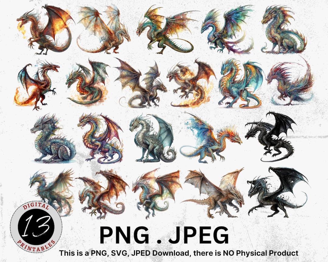Watercolor Dragons Clipart Bundle, Clipart Bundle, Fantasy Dragon ...