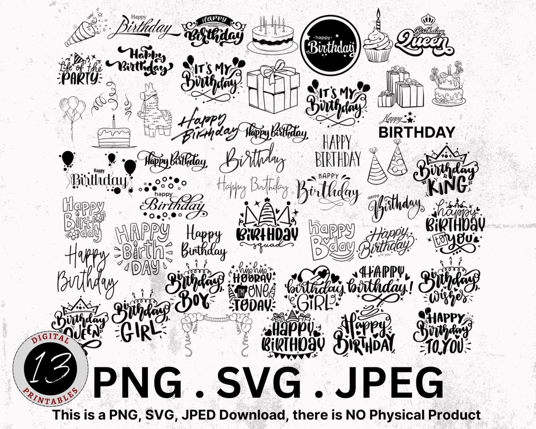 Happy Birthday Bundle Clipart SVG, Happy Birthday SVG, Birthday Bundle ...