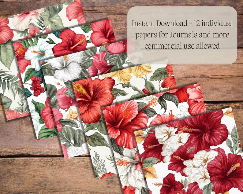 Hibiscus Digital Paper, Digital Download, Hibiscus Flower, Printable ...