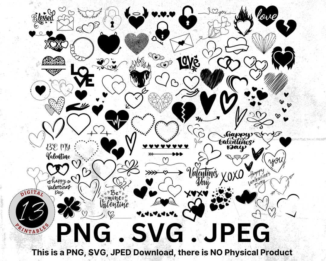 Hearts Clipart Bundle SVG, Heart PNG, Valentines Day Clipart ...