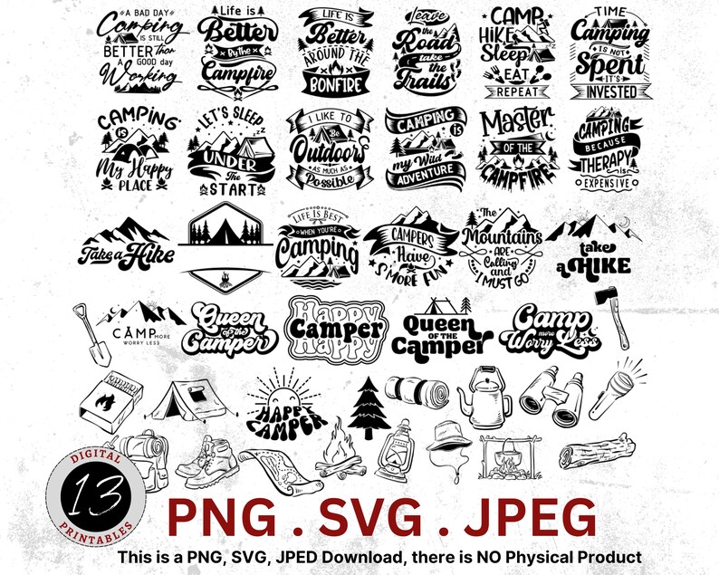 Camping SVG Bundle, Camping Cut Files, Digital Camping Clipart ...