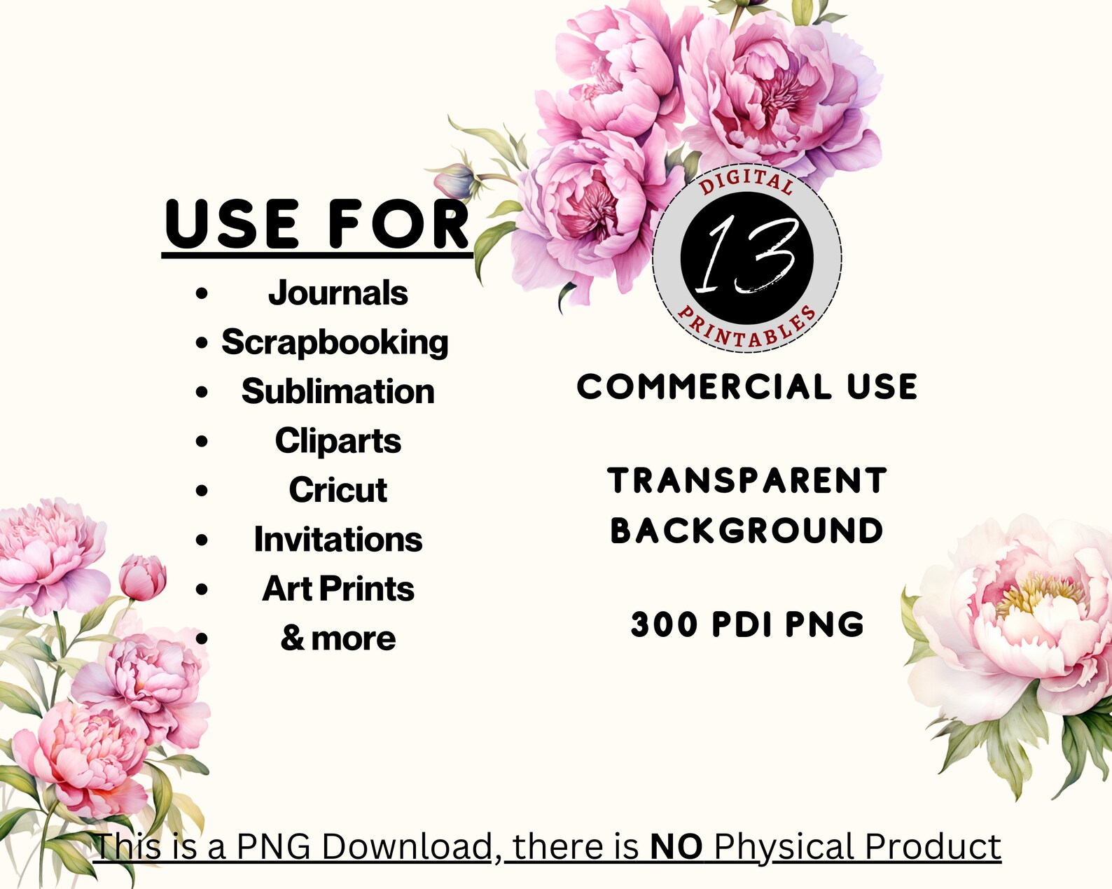 Watercolor Peony Clipart, Floral Clipart, Sublimation Design ...