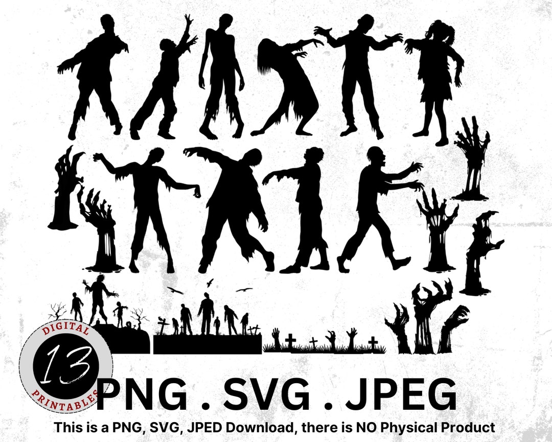Zombie Bundle Clipart Svg, Zombie Silhouette, Zombie Sublimation ...